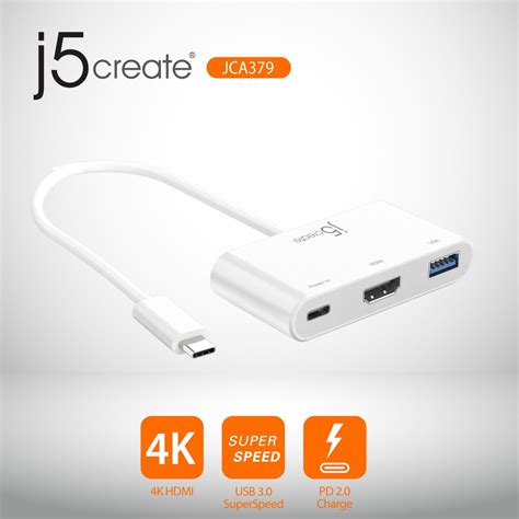 J5create JCA379 3 In 1 Penyesuai Penugar USB C Ke HDMI USB A USB C 3 0 To 4K HDMI USB A