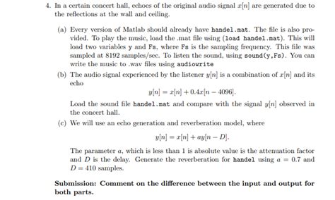 Solved 4 In A Certain Concert Hall Echoes Of The Original