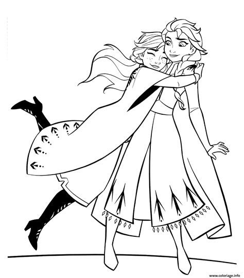 Coloriage Anna Et Elsa Hugging Dessin La Reine Des Neiges à Imprimer