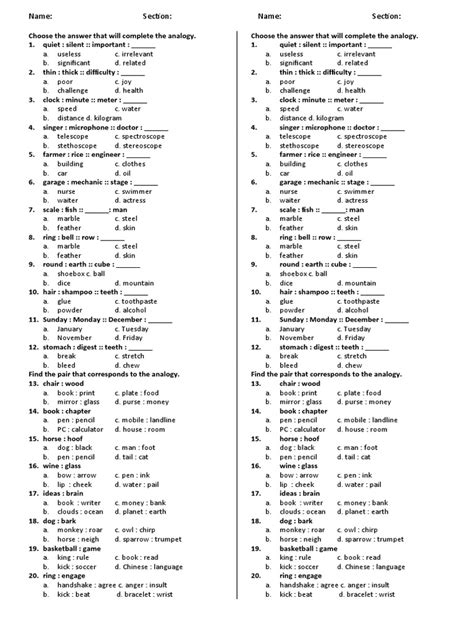 Analogy Quiz Pdf