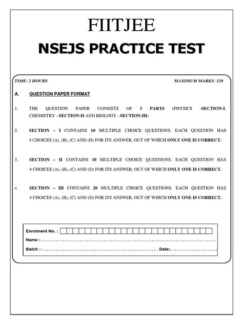 Nsejs Practice Test Fiitjee Pdf Dominance Genetics Reverse