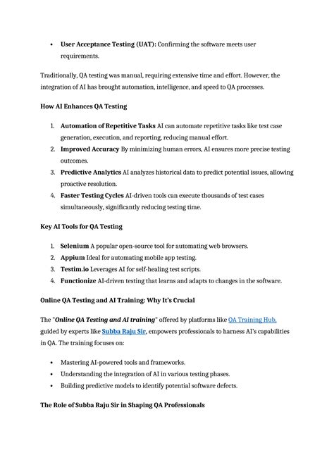 Achieve Excellence In Qa With Ai Training By Subba Raju Sirdocx