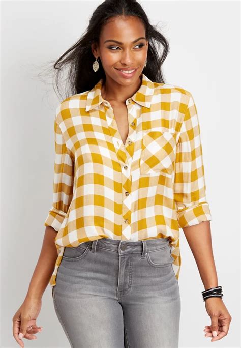 Gingham Lace Up Tunic Button Down Shirt Maurices