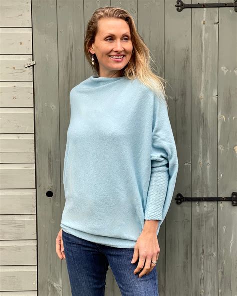 Soft Knit Asymmetrical Jumper Aqua Blue Lavenderlime Clothing