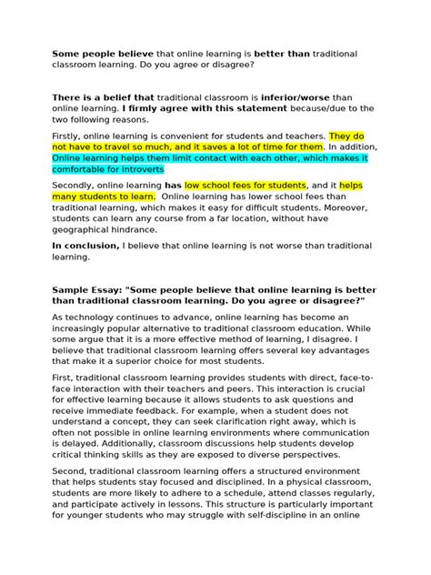 Some People Believe That Online Learning Is Better Than Traditional Classroom Learning Pdf