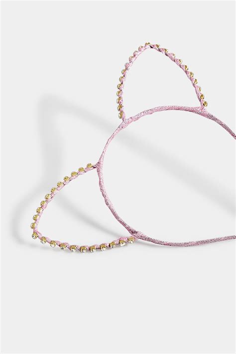 Plus Size Pink Diamante Cat Ear Headband Yours Clothing