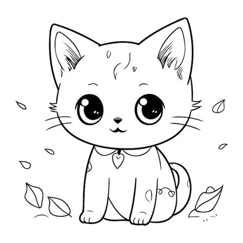 Premium Vector Cute Cartoon Cat Black And White Vector Illustration