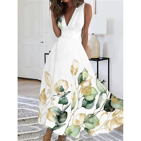 Womens Casual Dress Floral Print V Neck Maxi Long Dress Casual Daily