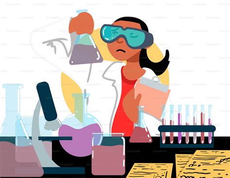 플라스크와 플라스크를 들고 있는 실험실의 여성 벡터 Unsplash의 과학 실험 이미지