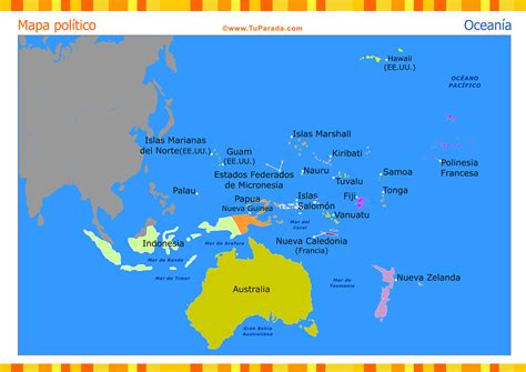 Mapa de Oceanía político tarjetas de Mapas