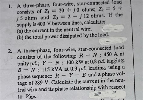 Solved A Three Phase Four Wire Star Connected Load Chegg