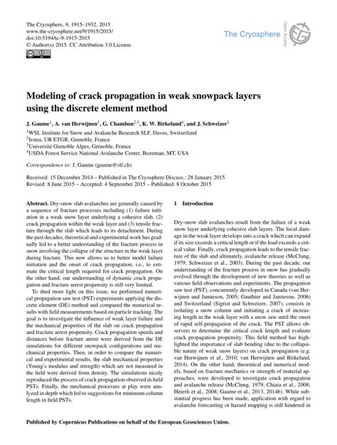 Pdf Modeling Of Crack Propagation In Weak Snowpack Layers Using The