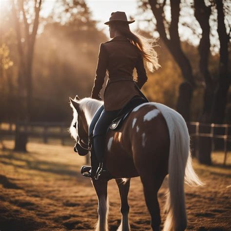 Premium Ai Image Girl Horse Riding Back View Ai Generated