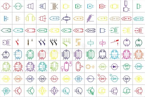 96 электронные и электрические символы V 2 Иллюстрация вектора ...