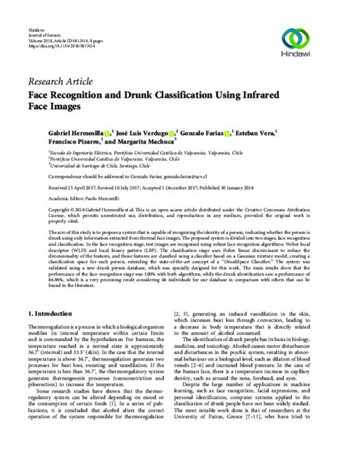 Pdf Face Recognition And Drunk Classification Using Infrared Face Images