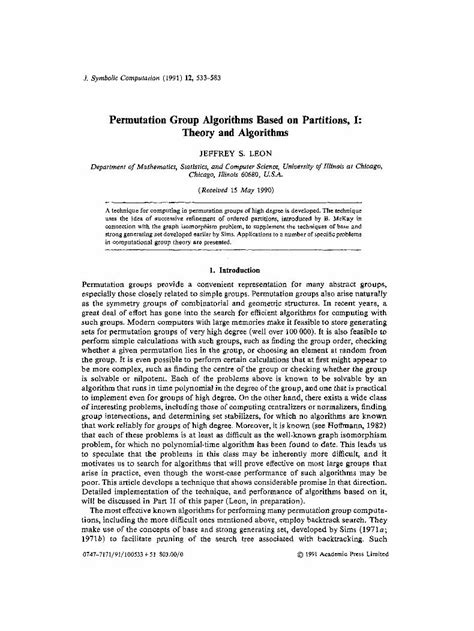 pdf permutation group algorithms based on partitions i theory and