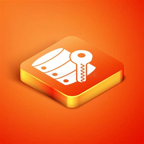 Isometric Server Security With Key Icon Isolated On Orange Background Security Safety