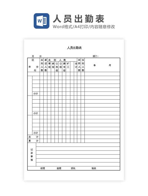 办公模版下载工具 人员出勤表word模板下载 Flash中心