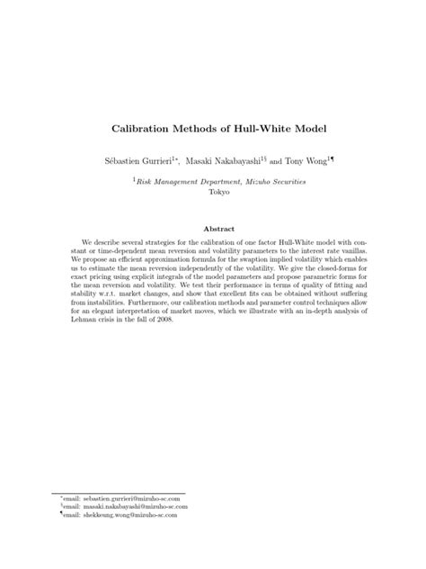 Calibration Methods Of Hull White Model Pdf Volatility Finance