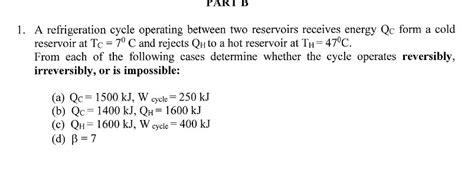 Solved A Refrigeration Cycle Operating Between Two Chegg