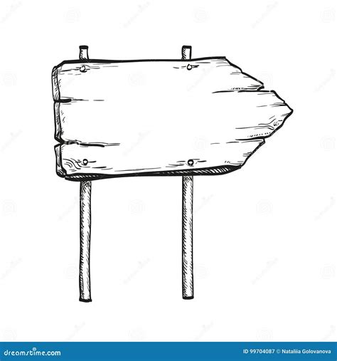 Ink Sketch Of Wooden Signpost Stock Vector Illustration Of Plate