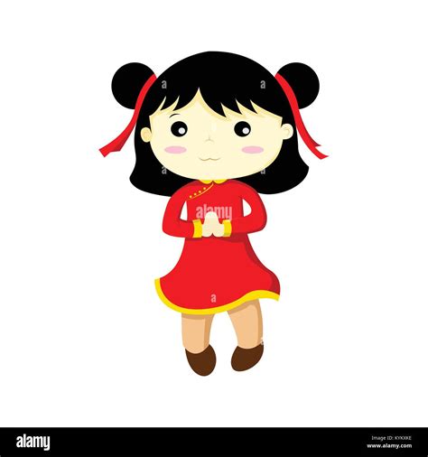Happy Cute Chinese Girl Vector Illustration Graphic Design Stock Vector