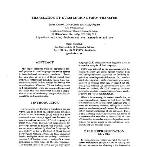 Translation By Quasi Logical Form Transfer Acl Anthology
