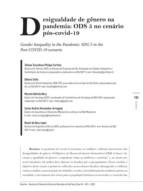 PDF Desigualdade de gênero na pandemia ODS no cenário pós covid