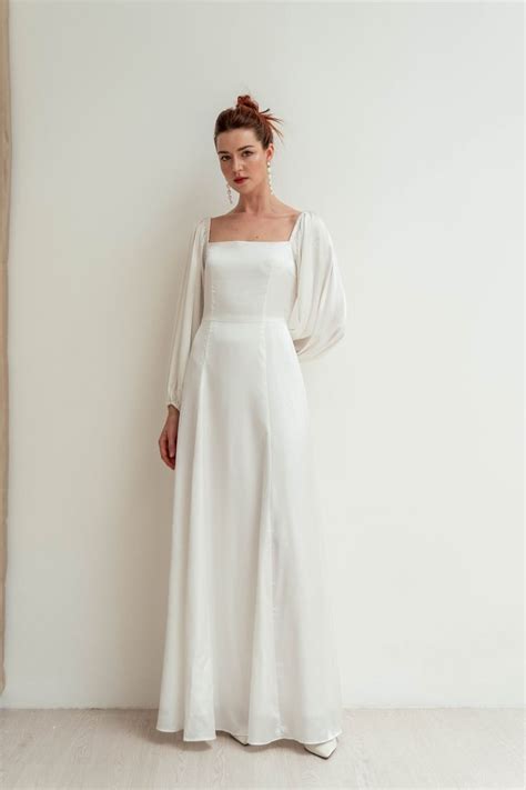 Stella Floor Length Dress Puff Sleeves Square Neck Dress Simple