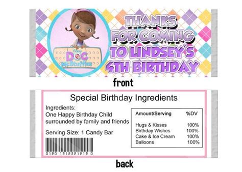 Doc McStuffins Candy Bar Labels