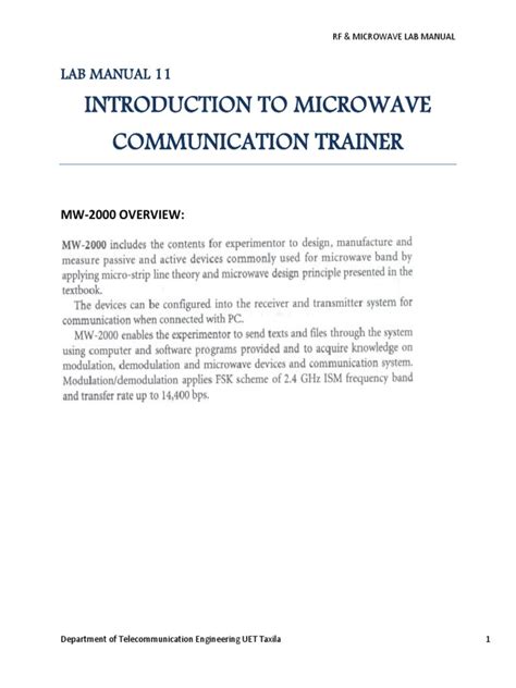 Introduction To Microwave Communication Trainer An Overview Of The Mw