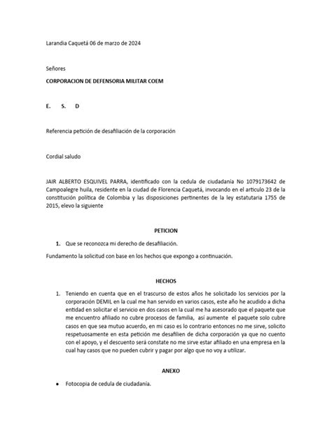 Derecho De Peticion Demil Pdf