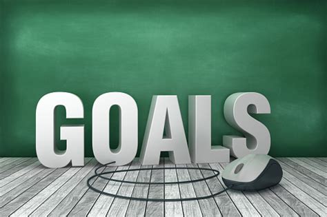 칠판 배경에 컴퓨터 마우스와 3d 단어 목표 3d 렌더링 3차원 형태에 대한 스톡 사진 및 기타 이미지 3차원 형태 경영자 계획 Istock