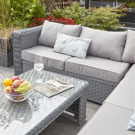 Geneva Eight Seater Rattan Effect Garden Furniture Sofa Set Cabinets