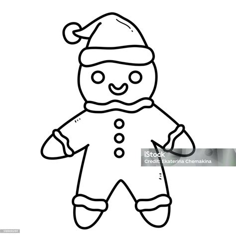 子供向けのジンジャーブレッドマンの塗り絵ぬりえモノクロの白黒イラストベクトル子供のイラスト いたずらのベクターアート素材や画像を多数ご用意
