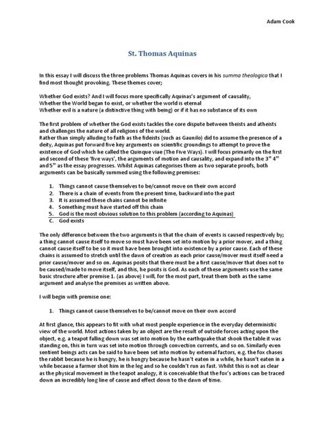 Reflection Paper 2 St Thomas Aquinas Pdf Thomas Aquinas Metaphysics