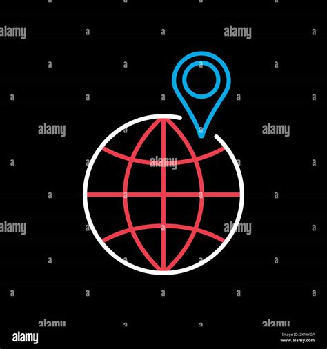 Globe With Pin Vector Isolated On Black Background Icon Navigation Sign Graph Symbol For