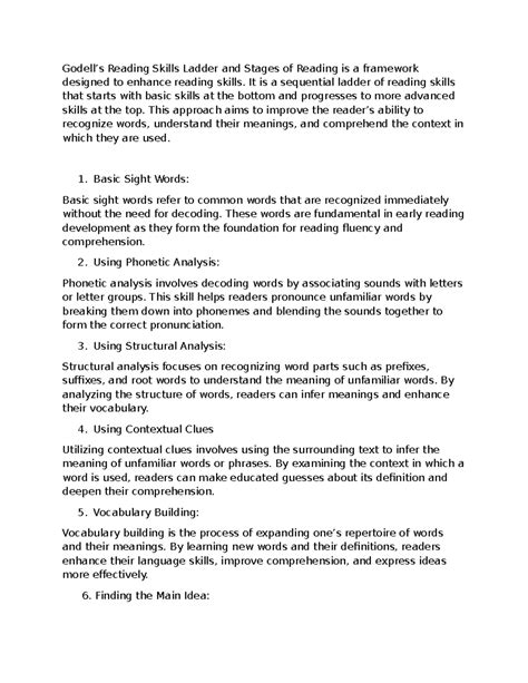 Godell S Reading Skills Ladder And Stages Of Reading It Is A