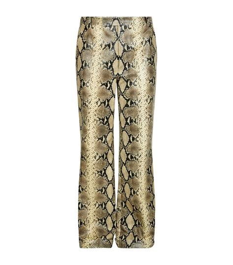 Gucci Flared Python Print Leather Pants In Beige Modesens Printed Leather Leather Pants