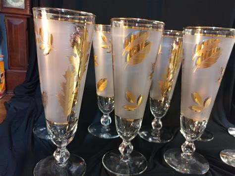 Vintage Libbey Glass Pilsner Glasses Frosted Glass With Gold Etsy