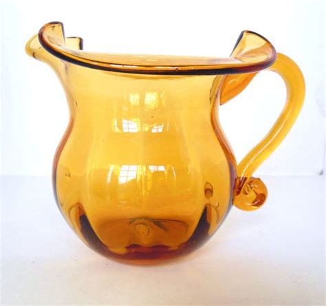Vintage Pilgrim Glass Pitcher Hand Blown Amber 50s
