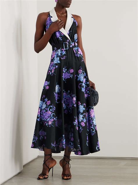 RODARTE Belted Floral Print Silk Twill Midi Dress NET A PORTER