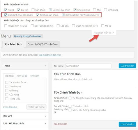 Đưa các trang woocommerce lên menu học làm website wordpress