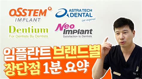 임플란트 종류 장단점 간단하게 정리해드립니다 Feat 오스템 덴티움 아스트라 네오 Youtube