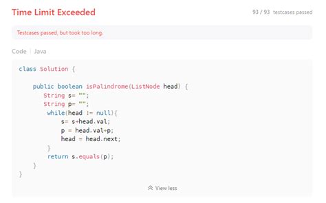 Java Leetcode Palindrome Linked List String Solution Gives Time