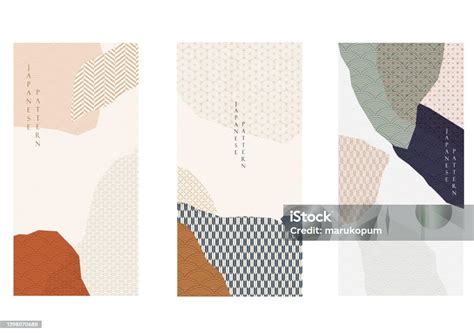 기하학적 패턴의 추상 예술 템플릿 일본 파도 패턴의 풍경 배경 아시아 스타일의 산 숲 레이아웃 디자인 초대 및 축하 카드 디자인 예술에 대한 스톡 벡터 아트 및 기타 이미지