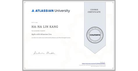 Ha Na Lin Kang On Linkedin Completion Certificate For Agile With Atlassian Jira