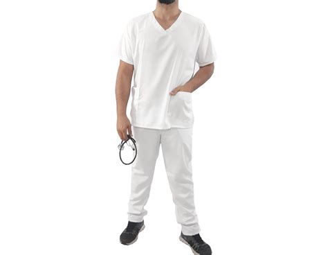 Camisa Pijama Cirúrgico Branco Em Gabardine Privativo Masculino Scrub