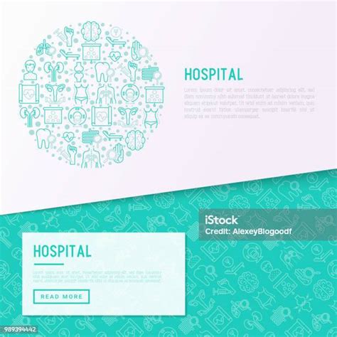 의사의 표기법에 대 한 얇은 라인 아이콘 원에서 병원 개념 신경과 위장 수동 치료 안과 심장 알레르기 피부과 벡터 일러스트입니다 Mri 스캐너에 대한 스톡 벡터 아트 및