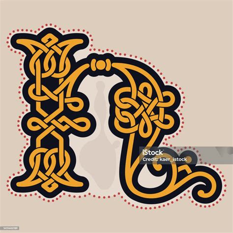 켈트 매듭 나선형 및 빨간색 점이있는 H 문자 로고 희미한 색의 중세 이니셜 켈트양식에 대한 스톡 벡터 아트 및 기타 이미지